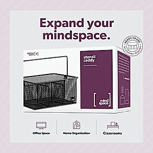 Mindspace Utensil Holder, Kitchen Condiment Organizer and Flatware Utensil Caddy | The Mesh Collection, Black