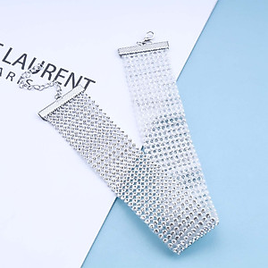 Sttiafay Punk Rhinestone Choker Necklace for Women Wide Full Diamond Necklace Chain 10-Row Sparkly Crystal Choker Collar Sexy Nightclub Party Prom Accessories