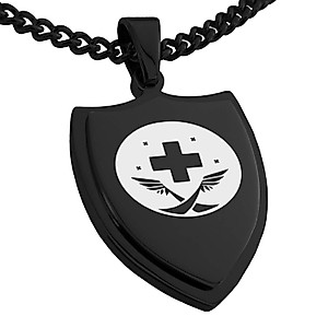 Tioneer Black Stainless Steel Healer Emblem Shield Pendant Necklace