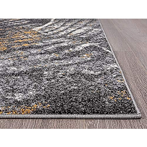 Abani Laguna Collection Grey, Yellow & Beige Contemporary Tree Ring Area Rug - 5'3" X 7'6" Modern Wood Style Accent Rug Rugs