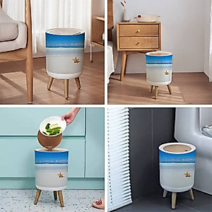 LGCZNWDFHTZ Small Trash Can with Lid for Bathroom Kitchen Office Diaper Caribbean Starfish Sand Beach Bedroom Garbage Trash Bin Dog Proof Waste Basket Cute Decorative
