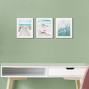 Bathroom Beach Framed Wall Art: 3 Piece Coastal Nautical Surfing Painting Bedroom Relax Picture Seascape Modern Artwork Large Ocean Nature Photo Sea Scenery Print for Living Room Office