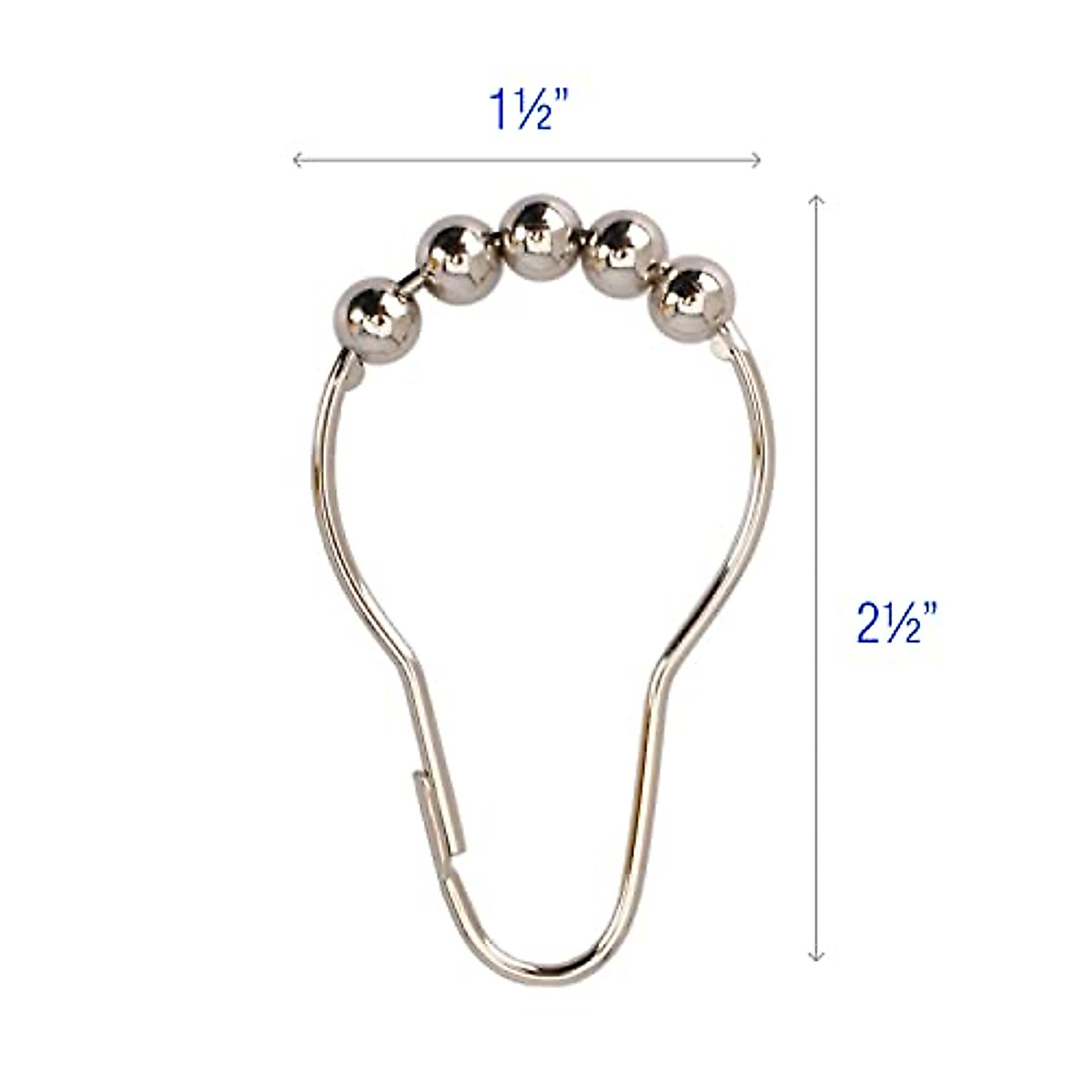 2lbDepot Shower Curtain Rings Hooks - Polished Nickel Finish - Premium 18/8 Stainless Steel - Locking Rings with Easy-Glide Rollers - Five Finishes Available - Set of 12 for Shower Rods