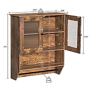 Tohomeor Bathroom Wall Cabinet with Towels Bar Wooden Medicine Cabinet with 2 Doors Wall Mounted Storage Cabinet Over Toilet Bathroom Cabinet (Brown)