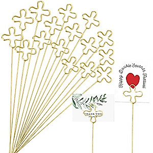 KIMOBER 30PCS Metal Floral Place Card Holder,13.4 Inch Golden Clover Flower Picks Photo Memo Clips Gift Card Holder for Flower Arrangements,Wedding and Birthday Party