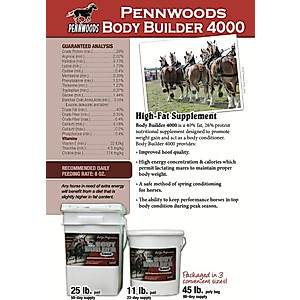 Pennwoods Body Builder 4000, Horse Weight Gain Supplement, High Fat and Energy Horse Weight Builder with Body Conditioning Horse Vitamins, Improves Hoof Quality - 11 LB Bag