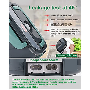 Andmenow 80W Faster Electric Lunch Box, Home Office Truck Car Food Warmer, Portable Food Heater with 304 Stainless Steel Container, Spoon & Fork and Carry Bag (GreyGreen)