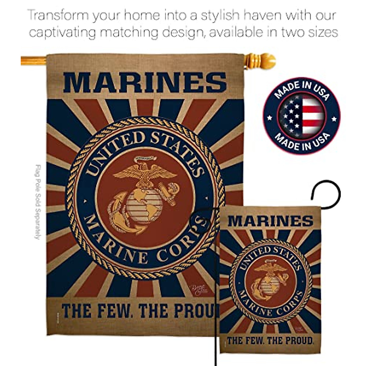 Breeze Decor Marine Corps Garden Flag Set Mailbox Hanger Armed Forces USMC Semper Fi United State American Military Veteran Retire Official House Banner Small Yard Gift Double-Sided, Made in USA