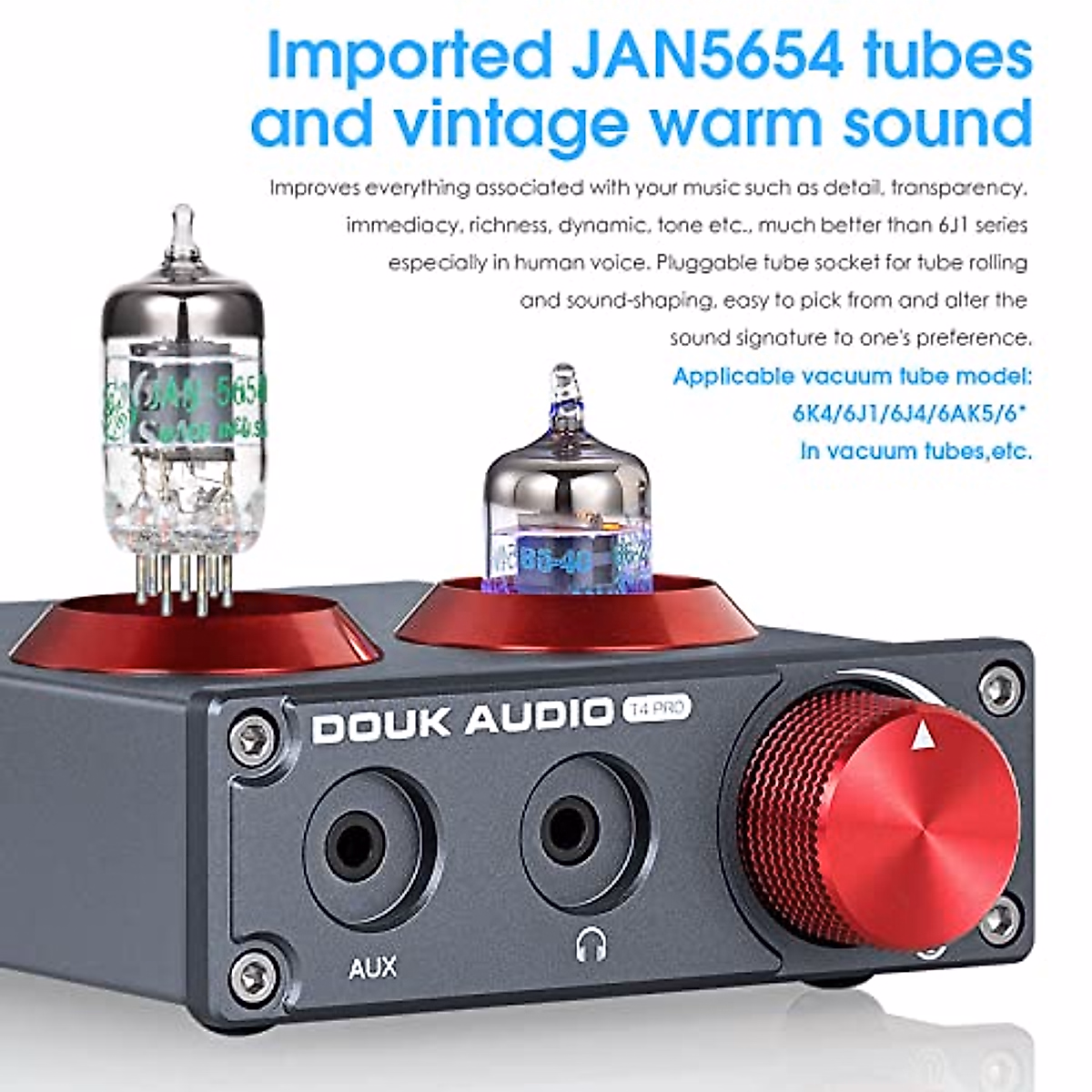 Douk Audio T4 PRO Vacuum Tube Phono Preamp, MM Turntable Preamplifier, GE5654 Hi-Fi Headphone Amp for Home Theater/Record Player/Stereo Amplifier/Active Speaker