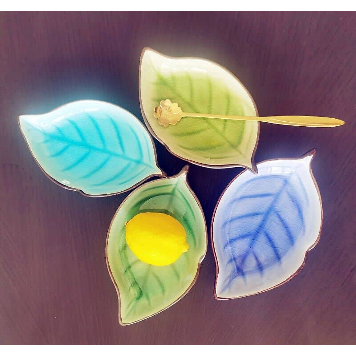 Ceramic Spoon Rest Cooking Spoon Holder for Kitchen Counter/Stove Top/Dining Table with Cute Spoon, Leaf Shaped, Modern Farmhouse Decorative, 6.7x3.9 inch