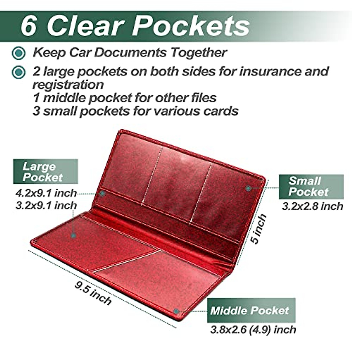 Teoenix Car Registration and Insurance Holder - Automotive Consoles & Organizers Vehicle Glove Box Wallet Accessories Case - Motorcycle, Truck, Trailer ID Holder & Document Storage - Bling Red