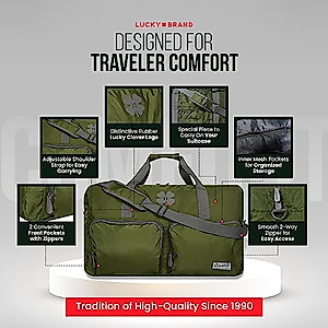 Lucky Travel Duffel Bags 65L, Gym Bag, Travel Bag & Large Duffle Bag for Men, Foldable Overnight Weekender Bags for Women & Men with Adjustable Shoulder Strap, Loden Green