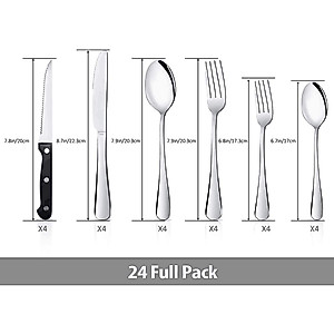 Teivio 24-Piece Stainless Steel Flatware Cutlery Set and 4 steak knife, Silverware Utensil Set with Countertop Caddy, Service for 4, Include Knives/Forks/Spoons, Mirror Polished