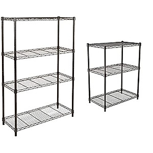 Amazon Basics 4-Shelf Adjustable, Heavy Duty Storage Shelving Unit, Black (36L x 14W x 54H) & 3-Shelf Adjustable, Heavy Duty Storage Shelving Unit, Black (23.3L x 13.4W x 30H)