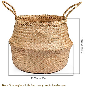 VILSSOVY Seagrass Plant Basket, Wicker Woven Laundry Basket, Basket Planter for Plants Indoor, Large Wicker Plant Baskets, Seagrass Baskets for Plants(13.78" Diameter x 12.6" Height)