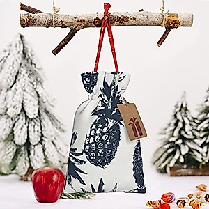 Drawstrings Christmas Gift Bags Pineapple-Navy-White Presents Wrapping Bags Xmas Gift Wrapping Sacks Pouches Medium