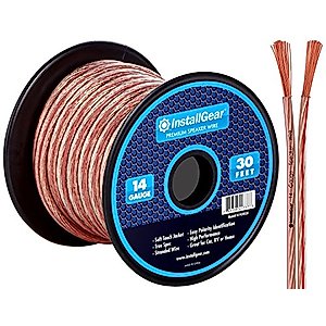 InstallGear 14 Gauge Wire AWG Speaker Wire (30ft - Clear) | Speaker Cable for Car Speakers Stereos, Home Theater Speakers, Surround Sound, Radio, Automotive Wire, Outdoor | Speaker Wire 14 Gauge