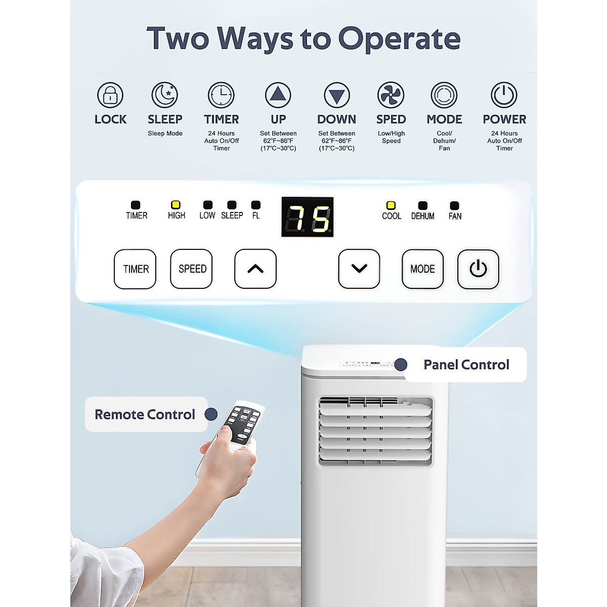 ZAFRO 8,000 BTU Portable Air Conditioners, Air Conditioners for Room up to 350 Sq.ft, Portable AC Unit with Remote/Digital Display/24Hrs Timer/Installation Kits for Home/Office/Dorms, White