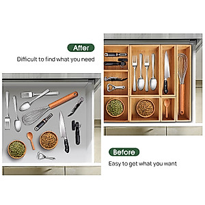Kootek Kitchen Drawer Organizer for Utensils, 6 Pcs 8 Grid Silverware Tray Bamboo Drawer Organizers Cutlery Storage with Removable Dividers for Pantry Closet Desk Office