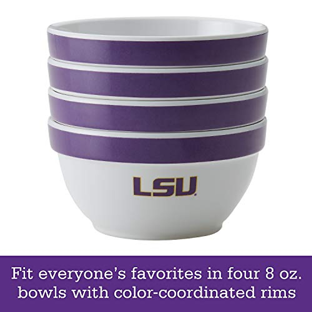 College Kitchen Collection LSU Serving Party Bowls / Mixing Bowls Set / Food Appetizer Serveware - 4 Piece, White