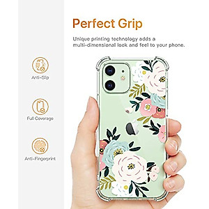 GVIEWIN for iPhone 12 Case and iPhone 12 Pro Case with Screen Protector + Camera Lens Protector, Clear Floral Flexible TPU Shockproof Women Girls Flower Pattern Phone Case 6.1"(Abundant Blossom/White)