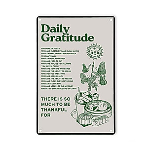 Room Decor Aesthetic Wall Decor Daily Gratitude Inspirational Metal Tin Sign, Green Boho Home Coffee Room Wall Office Decor 8X12Inch