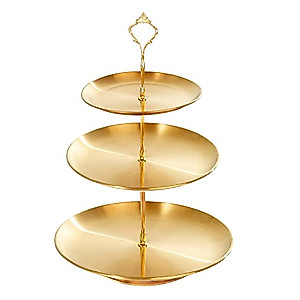 PUWWOT Gold Metal Tiered Cupcake Stand, Stainless Steel 3 Tier Cupcake Display Tower, Cake Stand, Pastry Dessert Holder for Baby Shower Birthday Party Wedding (Stainless Steel Golden)