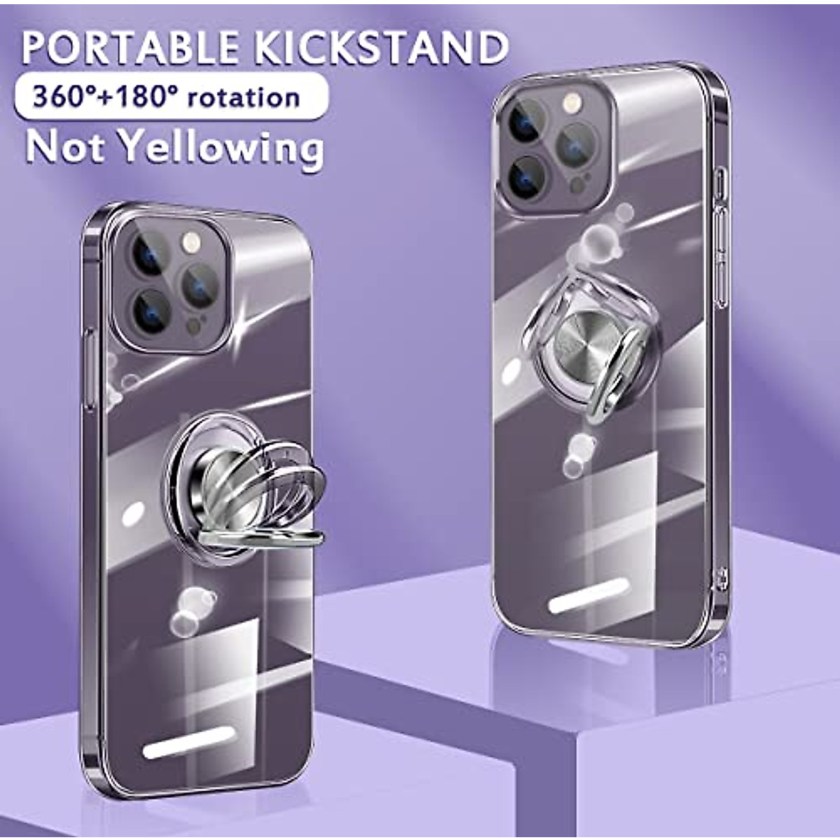 Guuboly Crystal Clear iPhone 14 Pro Max Case - 6.7" Ring Holder Kickstand, Slim, Shock Absorption Bumper