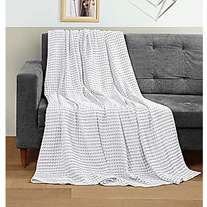 Utopia Bedding Cotton Waffle Blanket 300 GSM (White - 90x90 Inches) Soft Lightweight Breathable Bed Blanket Queen Size Layering Any Bed for All Season