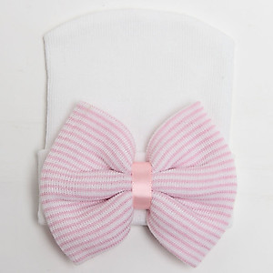 DRESHOW BQUBO 4 Pack Newborn Hospital Hat Infant Baby Hat Cap with Big Bow Soft Cute Knot Nursery Beanie