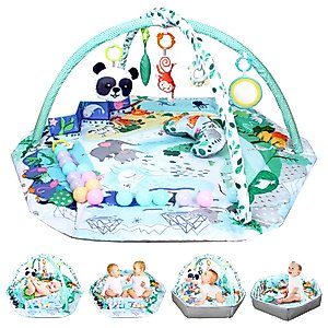 Aonerex Baby Play Gym Mat 5-in-1 Activity Mat Tummy Time Playmat, 8 Detachable Toys Sensory and Motor Skill Development Washable Play Mats for Floor, Newborn Baby Essentials