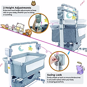 BABY K Electronic Rocking Bedside Bassinet (Grey) - 4 in 1 Automatic Swaying Mesh Baby Bassinet Co Sleeper Crib with 5 Swing Motions, 3 Timer Setting & Bluetooth Music Control for Infant & Toddlers