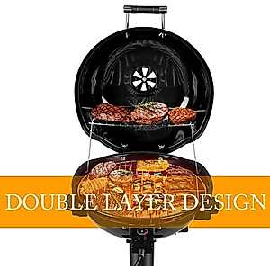 Techwood 1600W Indoor Outdoor Electric grill, Electric BBQ Grill, Portable Removable Stand Grill, Black