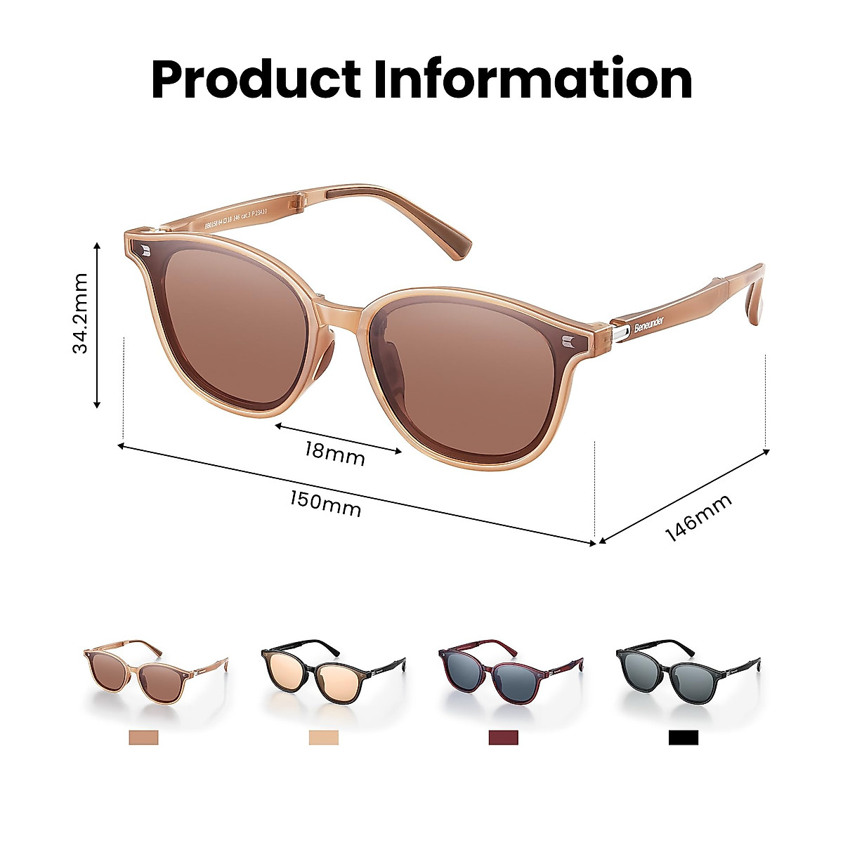 BENEUNDER Polarized Sunglasses for Womens & Mens, Retro Small Round Folding Sunglasses with UV400 Protection