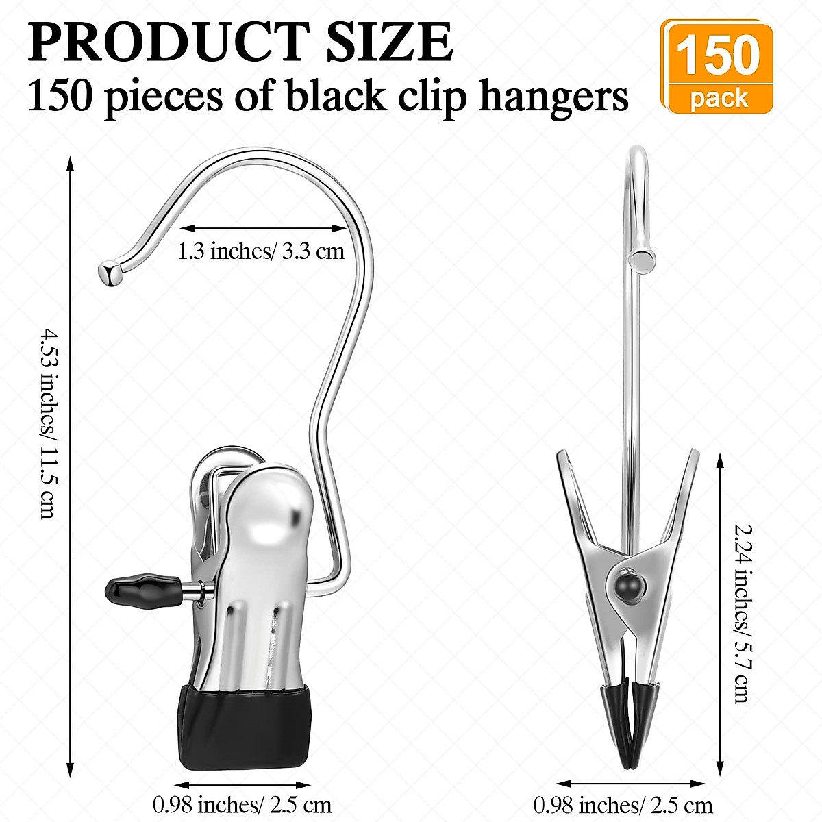150 Pcs Boot Hangers Clips Laundry Hooks Hanging Stainless Steel Clothes Pins Portable Clip Hangers for Closet Travel Socks Pants Handbags Hats Towels (Black)