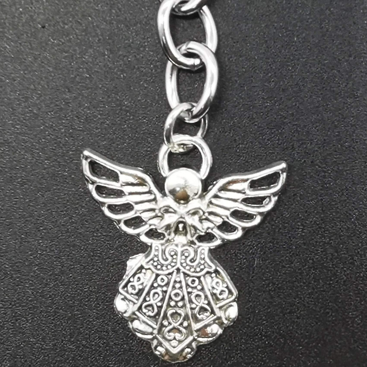 RONYOUNG 50PCS Silver Tone Guardian Angel Charm Keychain Key Ring, 3.14