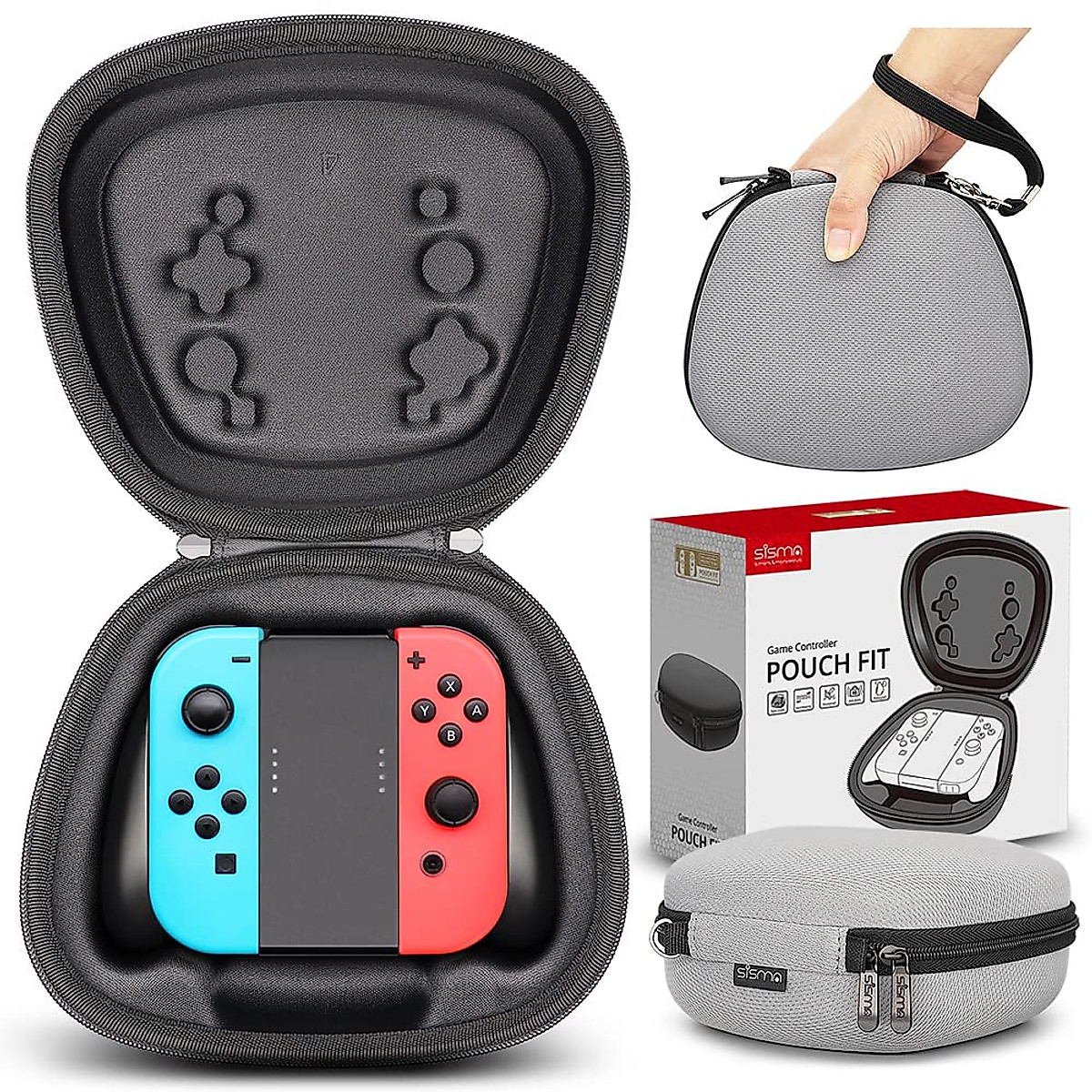 sisma Joycon Case Compatible with Nintendo Switch Joy-Con and Grip, Travel Protective Cover Home Safekeeping Storage Case Grey Carrying Bag