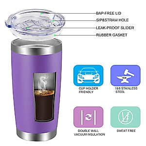 VEGOND 20oz Tumbler with Lid and Straw Stainless Steel Tumbler Cup Vacuum Insulated Double Wall Travel Coffee Mug Powder Coated Coffee Cup(Purple 1 Pack)