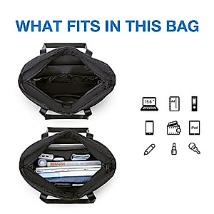 BAGSMART Women Tote Bag, Large Shoulder Bag, Top Handle Handbag with Yoga Mat Buckle for Gym, Work, college,school supplies, Black