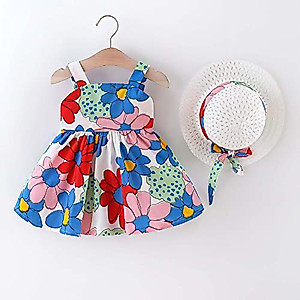 Baby Kids Girls Dot Print Dress Toddler Princess Dresses Big Bowknot Summer Backless Beach Sundress +Hat Set 6M-3Y (Pink #2, 18-24 Months)