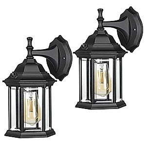 DEWENWILS 2 Pack Dusk to Dawn Outdoor Wall Lantern, Matte Black Outdoor Wall Light Exterior Light Fixture Wall Mount, Weatherproof Porch Light Wall Sconce Lamp for Garage Doorway Backyard