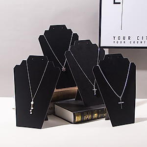 Coward 4Pcs/Set Black Necklace Earring Jewelry Set Display Stand, Foldable Black Velvet Necklace Bust Easel Chain Necklace Holder Organizer Rack for Home or Store Show