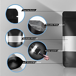 100 pcs 3.5 Mylar Bags for Food Storage, Heat Sealable Baggies Edible Packaging, Matte Resealable Foil Ziplock Pouch with Window, Perfect for Runtz, Cookies, Tea,Jewerly, Wax Melts Small Business Needs