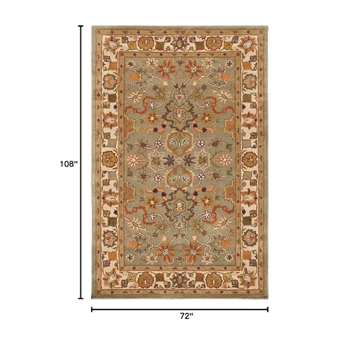 SAFAVIEH Heritage Collection Area Rug - 6' x 9', Light Green & Beige, Handmade Traditional Oriental Wool, Ideal for High Traffic Areas in Living Room, Bedroom (HG959A)
