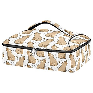 Kcldeci Insulated Thermal Food Carrier Insulated Casserole Carrier for Hot or Cold Food,Cute Сartoon Capybaras with Butterflies Insulated Tote Bag for Potluck Cookouts Parties Picnic,Lasagna Lugger