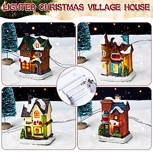 31 Pcs Christmas Village Figurines Decoration Set Lighted LED Christmas Village Houses with Figurines and Snow Blanket Roll for Christmas Town Scene Desktop Ornaments Battery Operated Landscape Decor