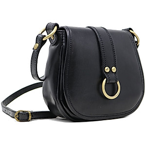 Floto Venezia Women's Saddle Bag Crossbody Shoulder Bag Handbag (Black)