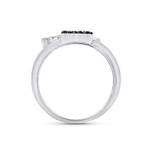 Round Cut White & Black Diamond Paw Print Promise Ring In 14K White Gold Over Sterling Silver (0.10 cttw) Ring Size-7