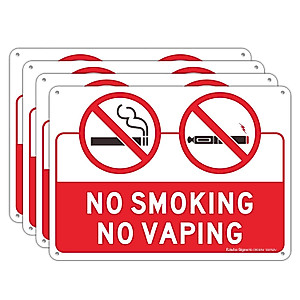 No Smoking No Vaping Sign, 4 Pack, 10" x 7" .40 Rust Free Aluminum, UV Protected, Weather Resistant, Waterproof, Durable Ink，Easy to Mount