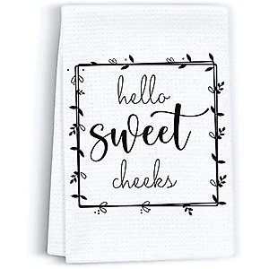 Peaces of Joy Hello Sweet Cheeks Funny Hand Towel Sayings for Bathroom, Rustic Cute Dish Kitchen Fingertip Towels for Home, Decorative Farmhouse Bath Sign Gifts